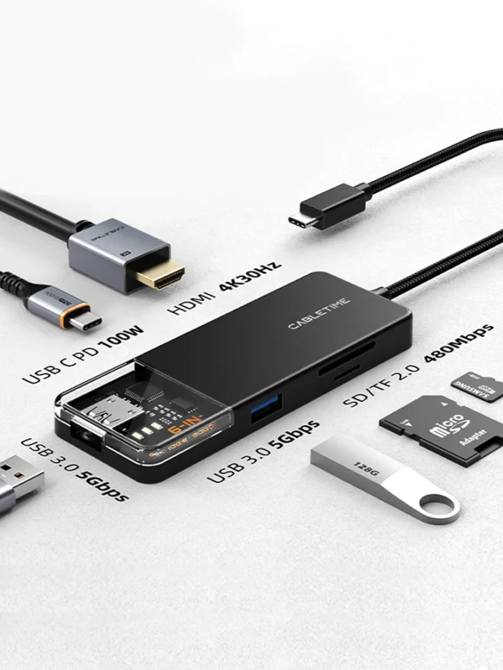 6 In 1 USB Type C Multiport Hub With 4K HDMI 100W Power Delivery ...