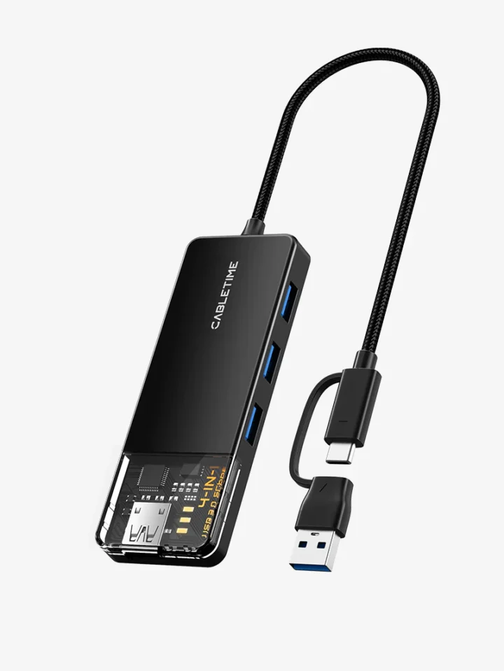 Crystal Clear USB Type C To 4 Port USB 3.0 Hub 5Gbps For Mac With Type ...